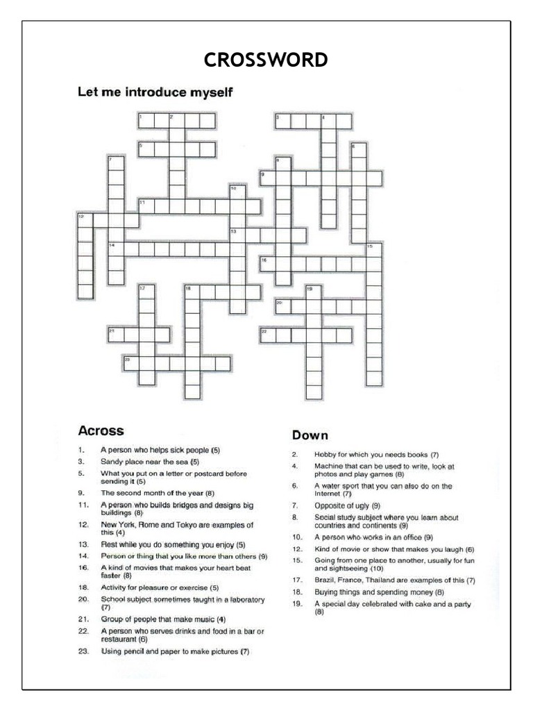 Crossword Let Me Introduce Myself Fun Activities Games 14438 | PDF