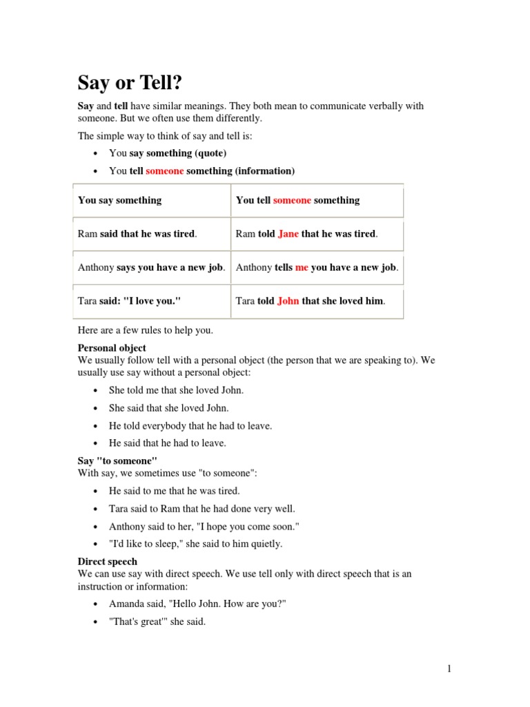 Say or Tell?: Say and Tell Have Similar Meanings. They Both Mean To ...