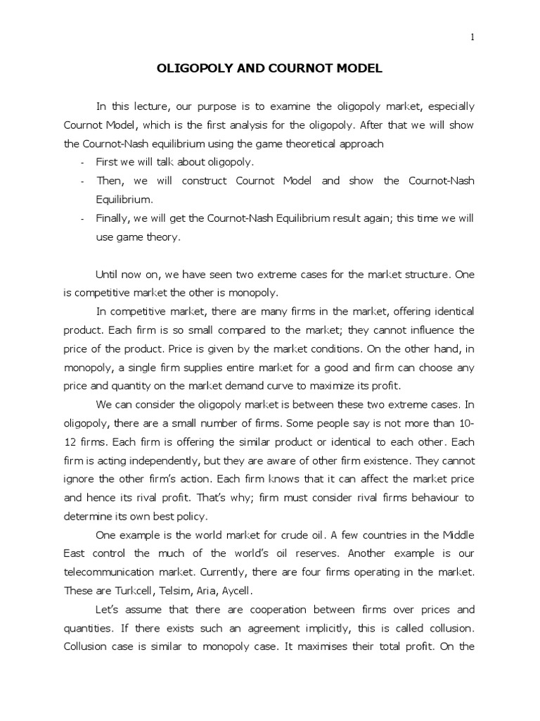 Cournot Model in Oligopoly Analysis | PDF | Oligopoly | Economic ...