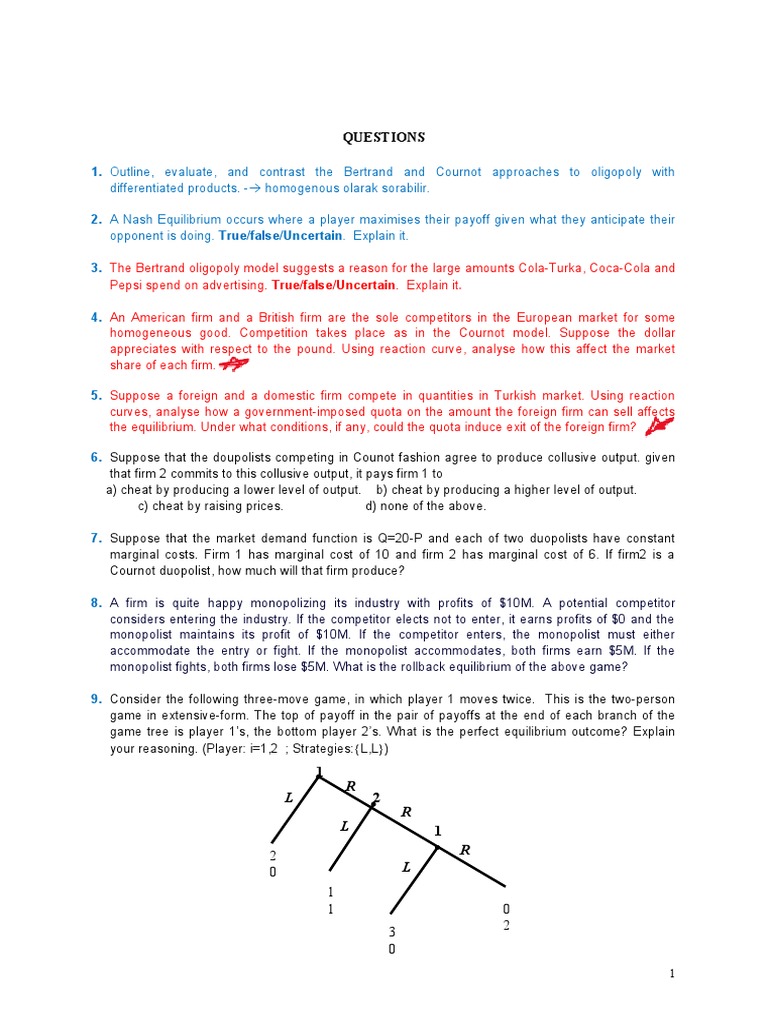 Game Theory - Questions | PDF | Economic Equilibrium | Oligopoly