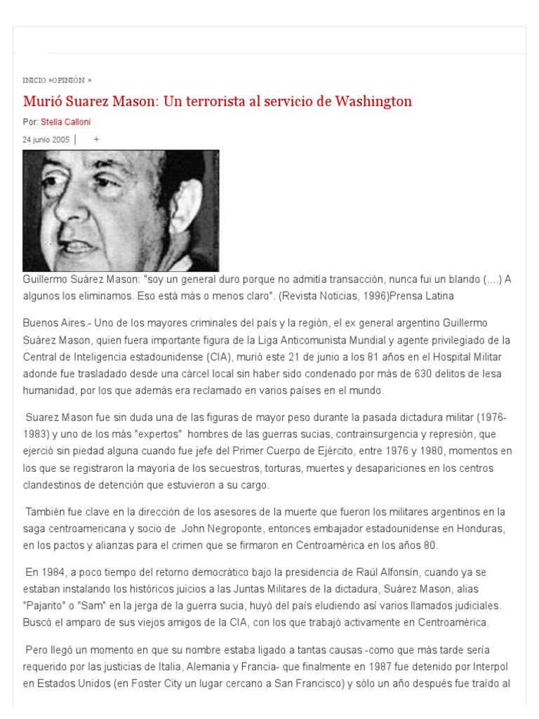 Murió Suarez Mason - Un Terrorista Al Servicio de Washington ...