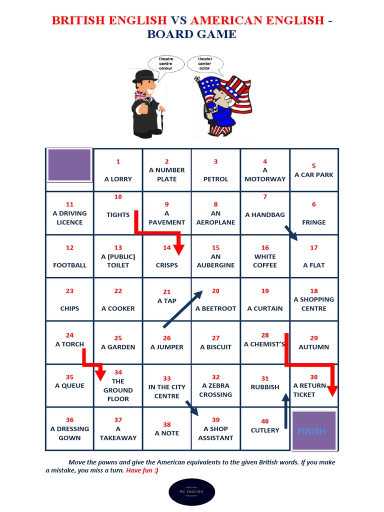 British Vs American English Boardgame | PDF | Land Transport | Transport