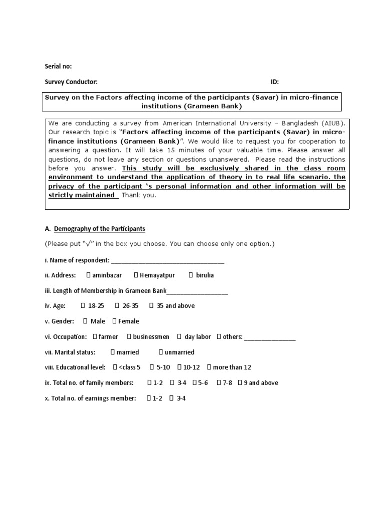 Final Questionnaire | PDF | Microfinance | Business