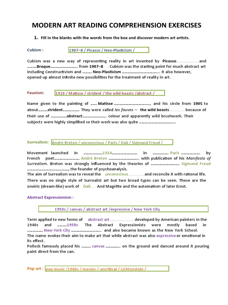 Modern Art Reading Comprehension Exercises | PDF | Abstract Art ...