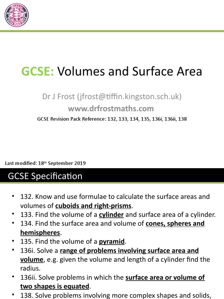 GCSE Surface Area and Volume Guide | PDF | Volume | Sphere