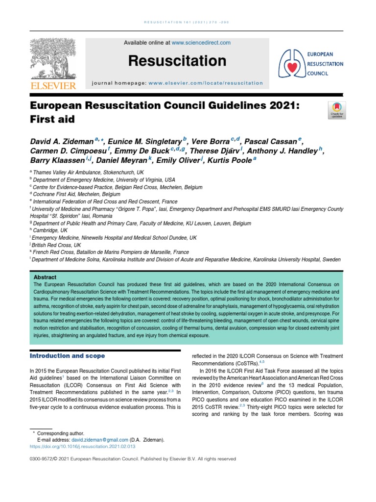 Resuscitation: European Resuscitation Council Guidelines 2021: First ...