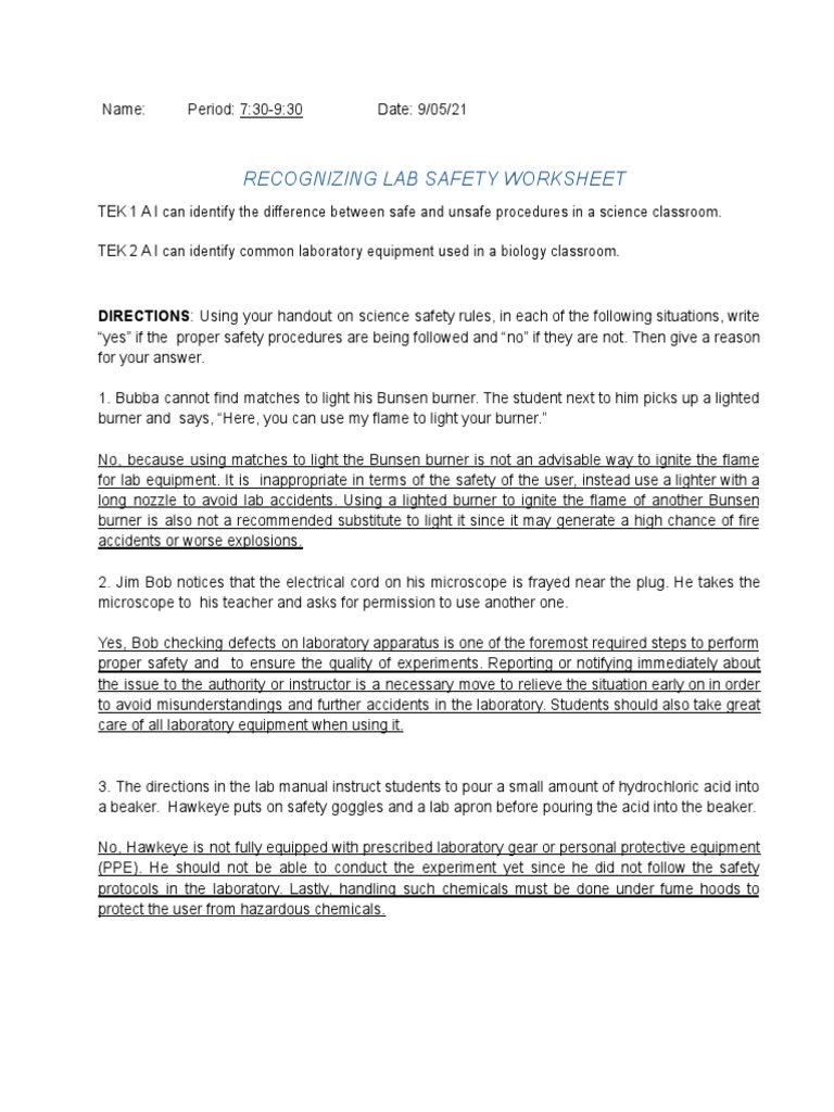 Recognizing Lab Safety Worksheet | PDF | Laboratories | Toxicity