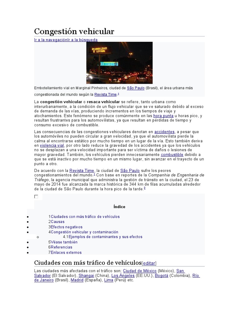 Impacto de la congestión vehicular | PDF | La congestión del tráfico ...
