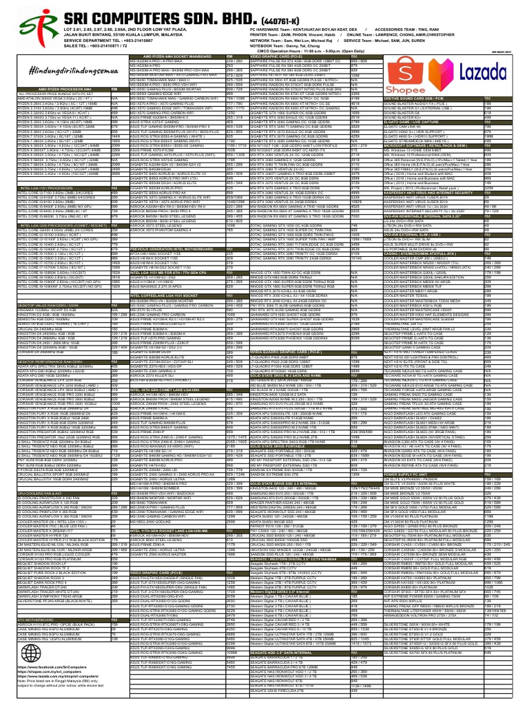SRI COMPUTERS SDN. BHD. Hardware and Software Price List | PDF ...