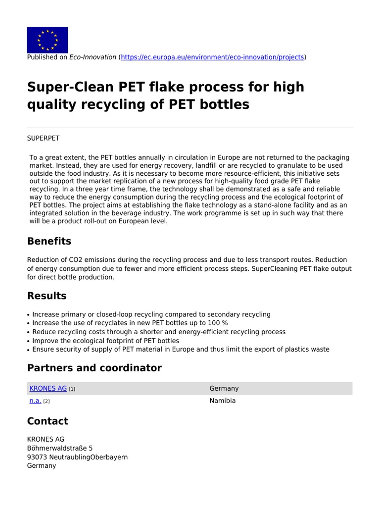 Eco-Innovation - Super-Clean Pet Flake Process For High Quality ...
