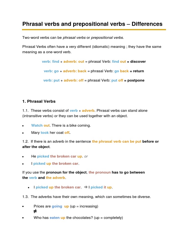 Phrasal Verbs and Prepositional Verbs | Download Free PDF | Verb ...