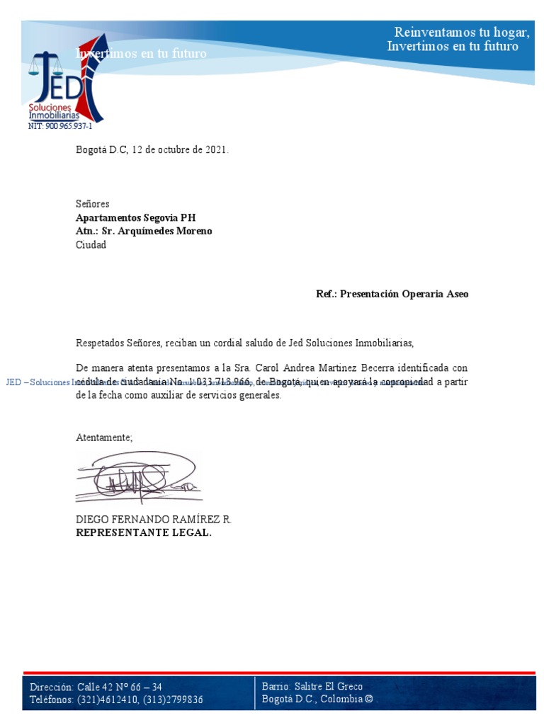 Carta de Presentación Operaria | PDF