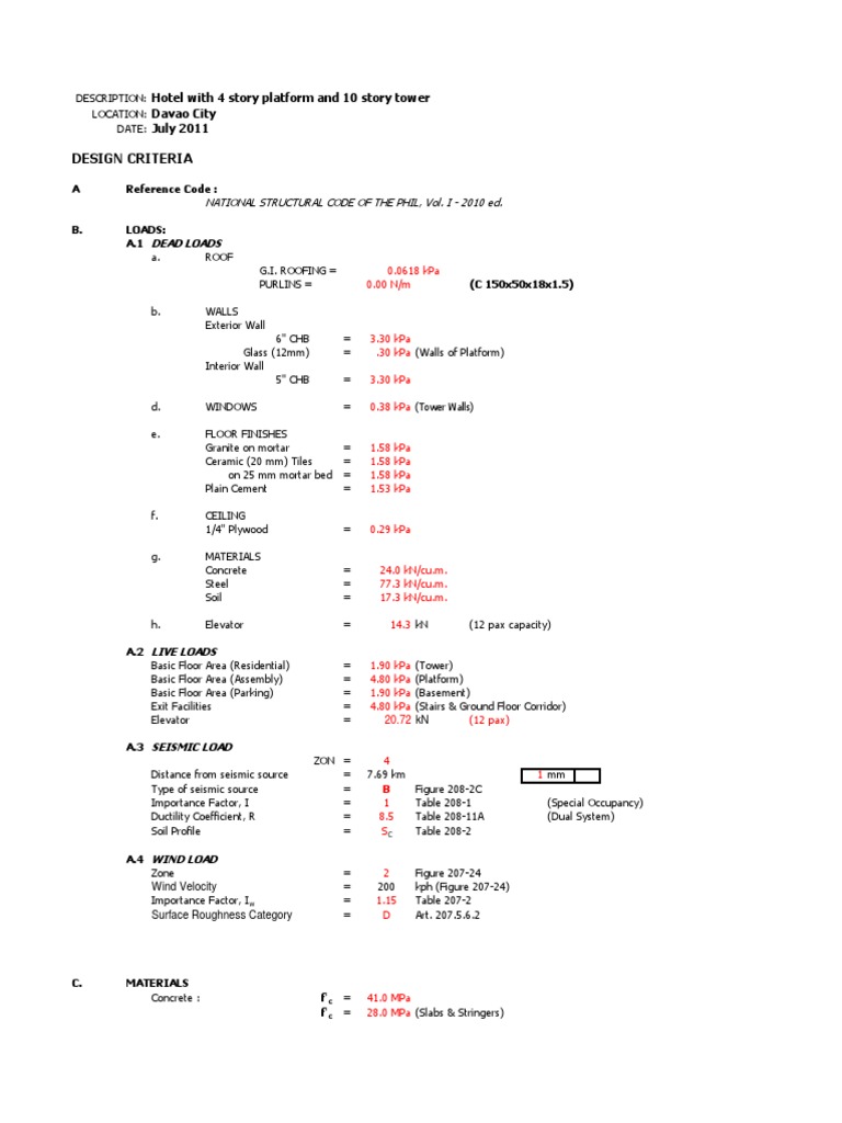 Design Criteria Sample | PDF | Wall | Strength Of Materials