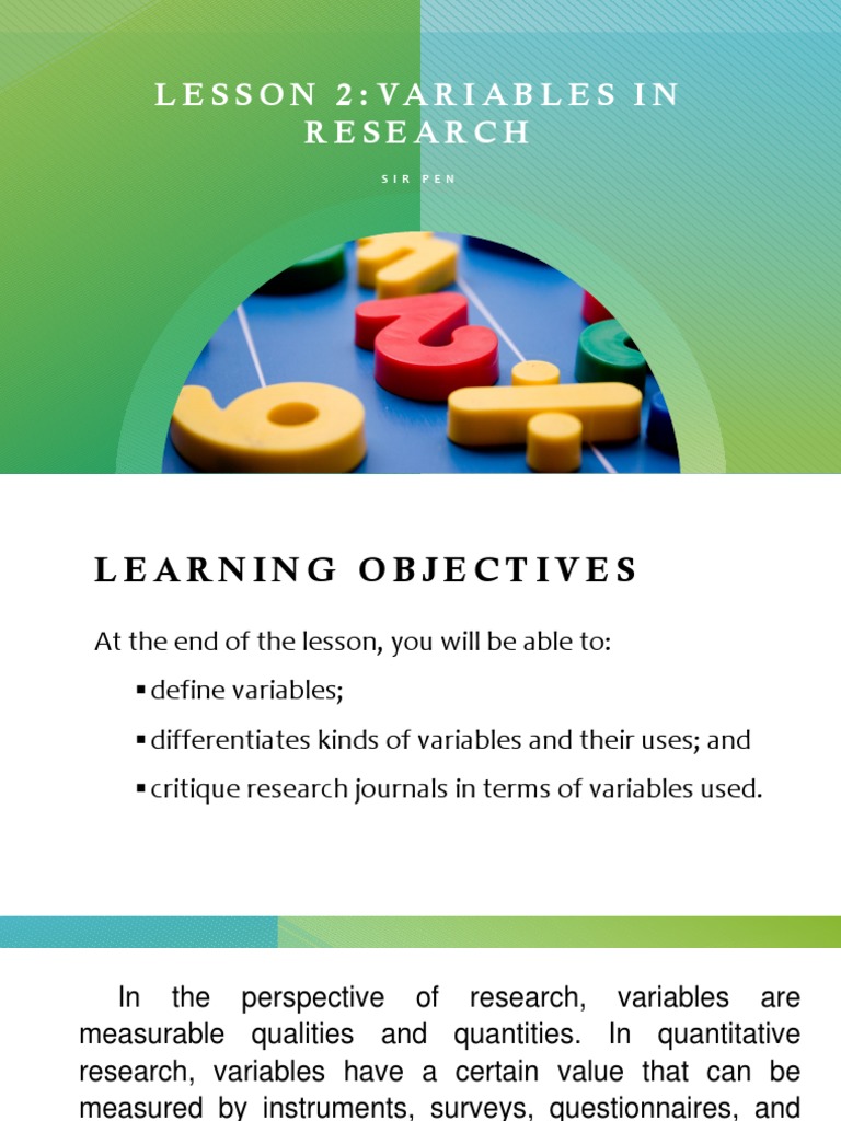 Lesson 2 Variables in Research | PDF | Level Of Measurement | Experiment
