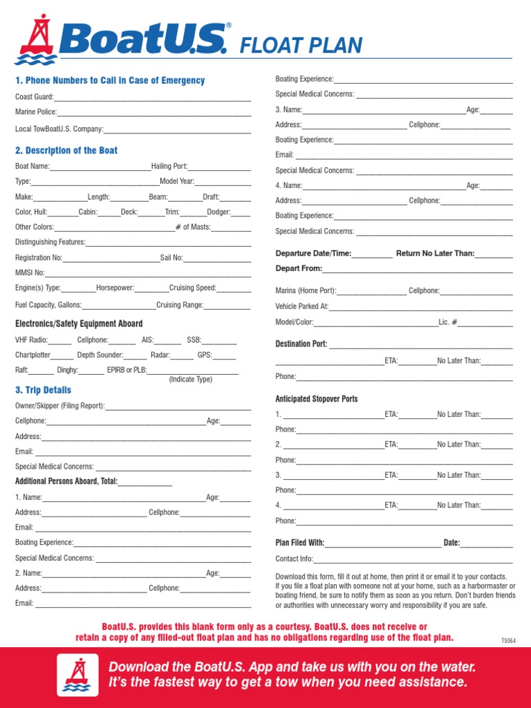 Boatus Float Plan | PDF | Ships | Watercraft
