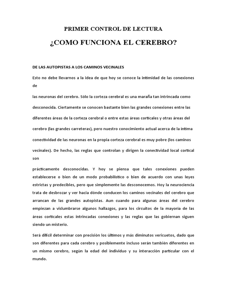 Primer Control de Lectura | PDF | Sinapsis | Cerebro