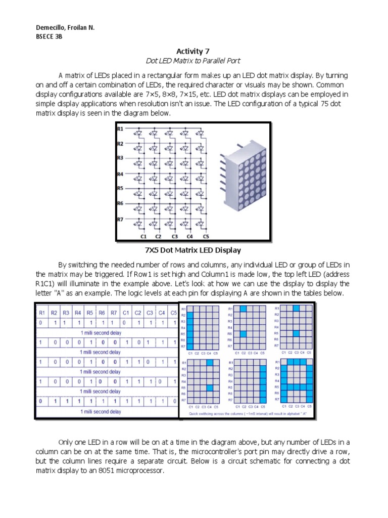 Interfacing A 7x5 Dot Matrix Led Display To A Microcontroller Using A Uln2003a Driver Ic And