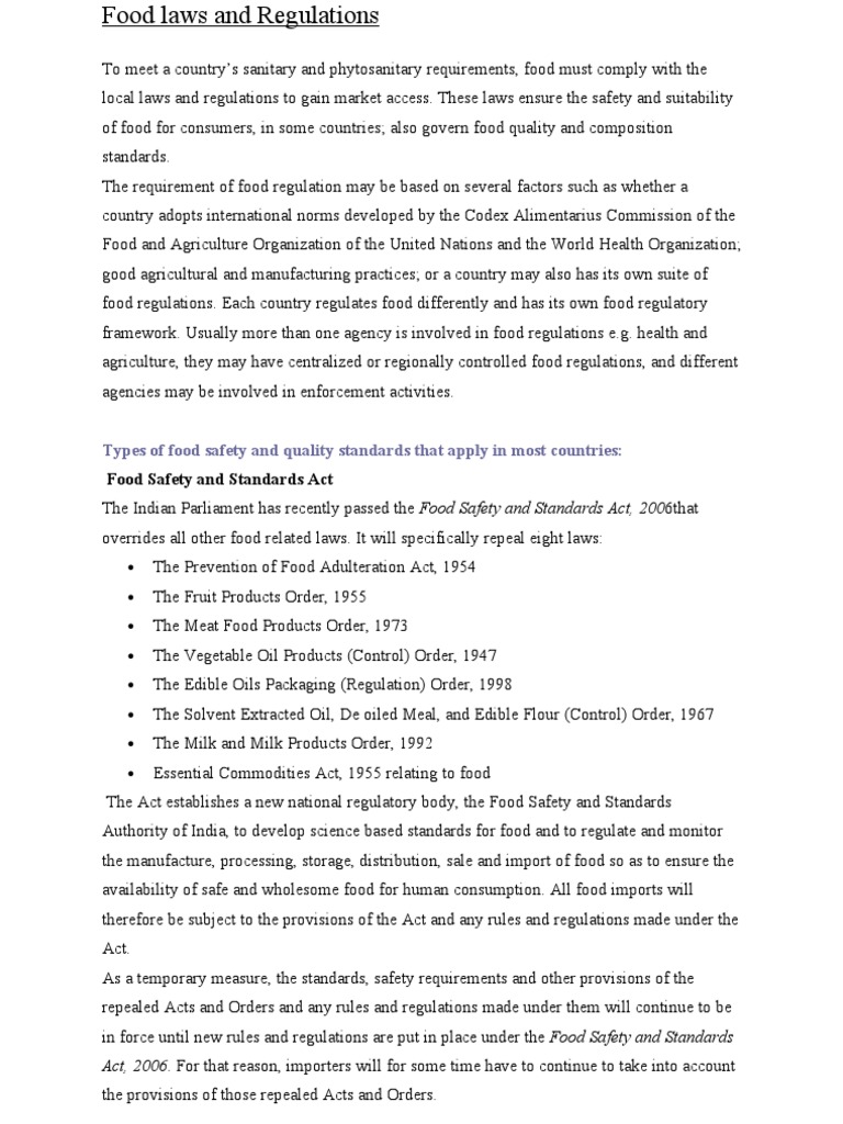 Food Laws and Regulations | PDF | Food Safety | Foods
