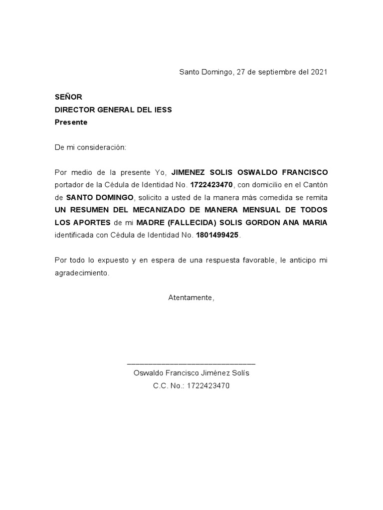 Solicitud Iess | PDF