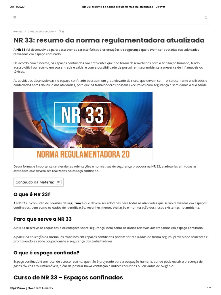 Resumo da NR 33: Segurança em Espaços Confinados | PDF ...