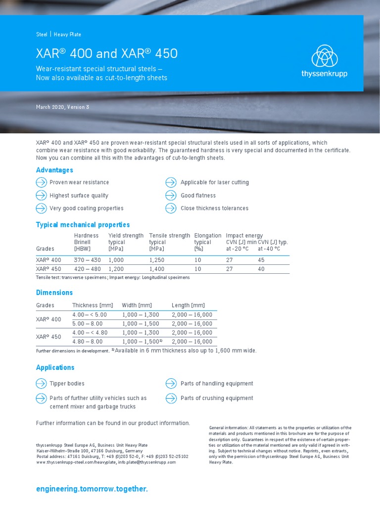 XAR 400 and XAR 450: ® ® Wear-Resistant Special Structural Steels - Now ...