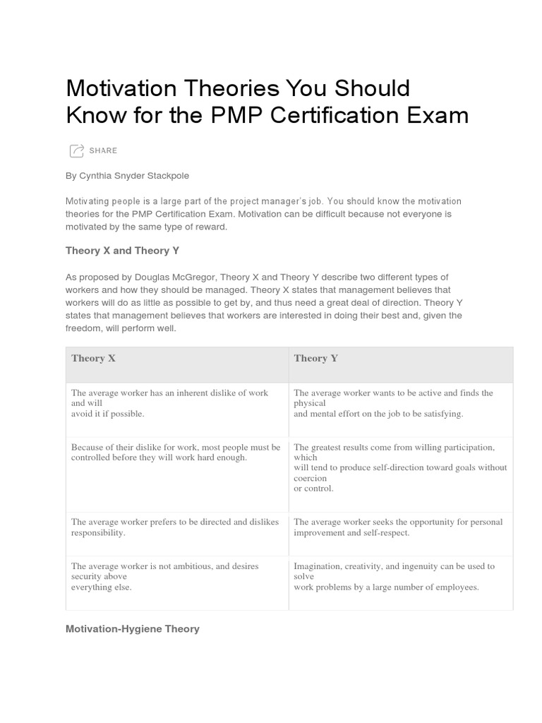 Motivation Theories You Should Know For The PMP Certification Exam ...