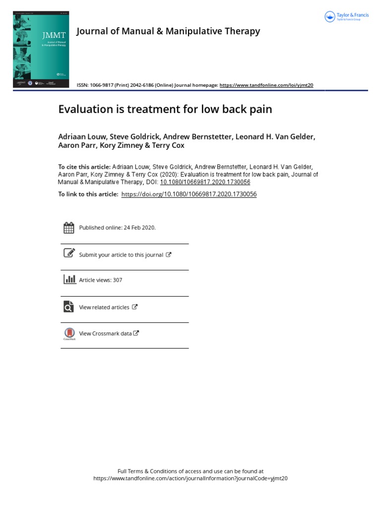 Evaluation Is Treatment For Low Back Pain | PDF | Physical Therapy ...