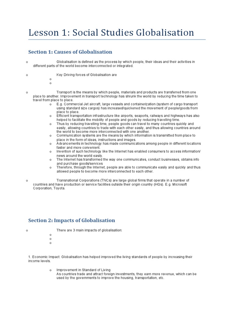 Lesson 1 Social Studies | PDF | Globalization | World Politics