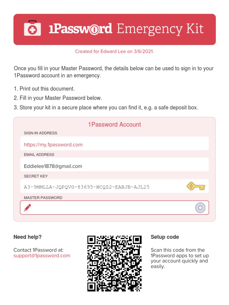 1password Emergency Kit | PDF | Computers