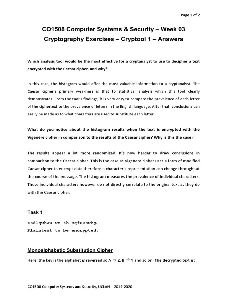 CO1508 Computer Systems & Security - Week 03 Cryptography Exercises ...