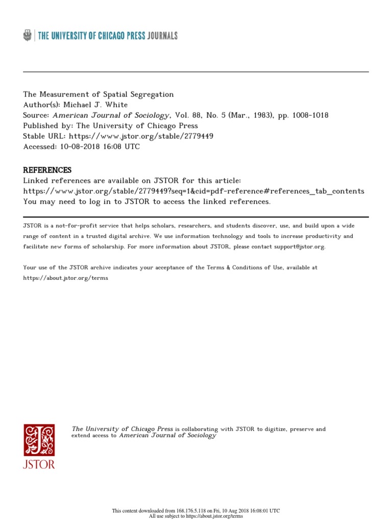 White 1983 The Measurement of Spatial Segregation | PDF | Correlation ...