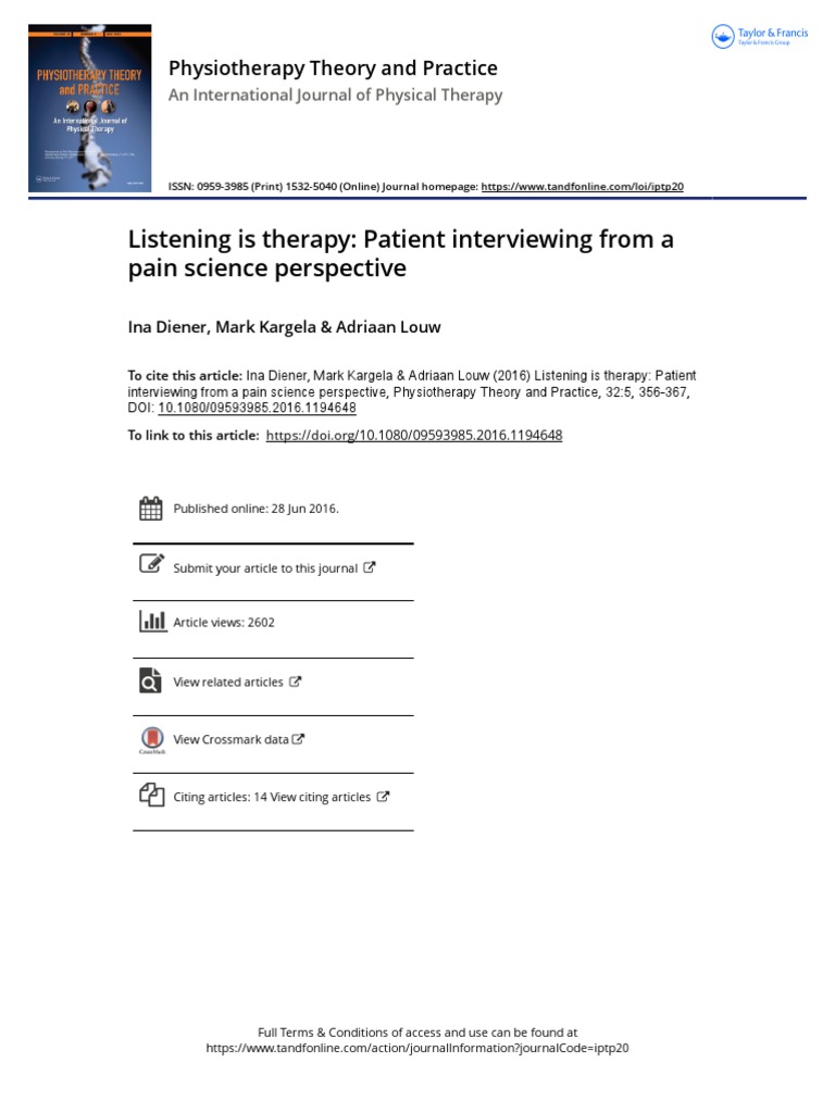 Listening Is Therapy Patient Interviewing From A Pain Science ...
