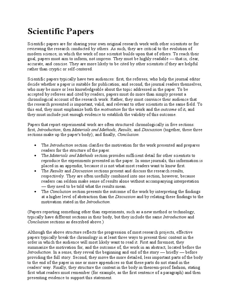 Scientific Papers: Conclusion Sections As Described Above.) | PDF ...