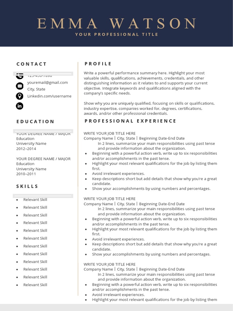 Emma Watson: Profile Contact | Download Free PDF | Résumé