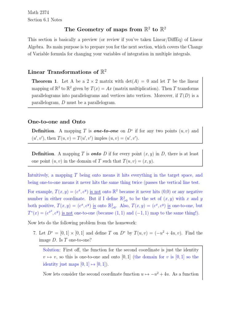 Linear Transformations and the Geometry of Maps from R2 to R2: Notes on ...
