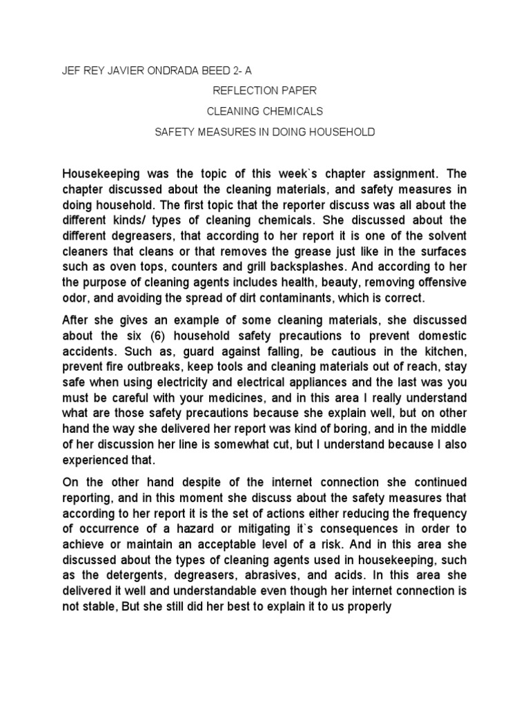 Reflection Paper T.L.E 4 | PDF | Safety | Occupational Safety And Health