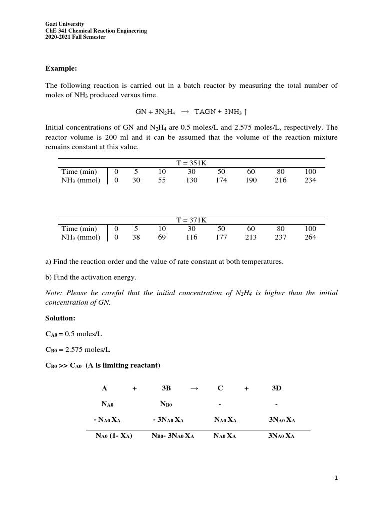 Batch Reactor Example | PDF | Chemical Reactor | Mole (Unit)