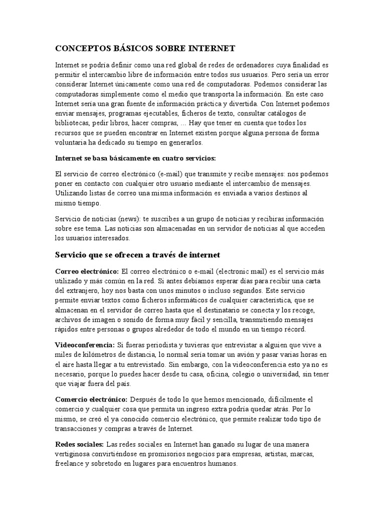 Conceptos básicos sobre Internet y sus principales servicios y aplicaciones | PDF | Modelo ...