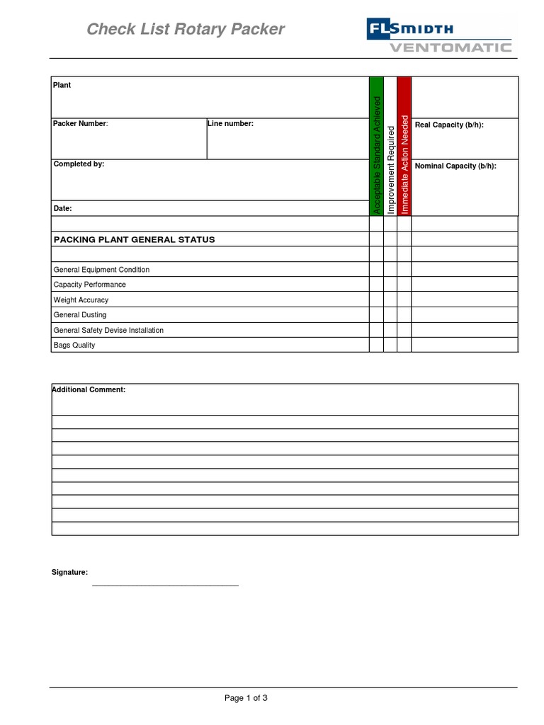 Check List Rotary Packer: Packing Plant General Status | PDF ...