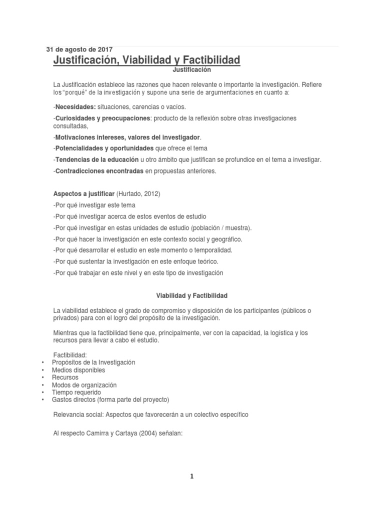 Justificacion Viabilidad y Factibilidad | PDF | Cognición