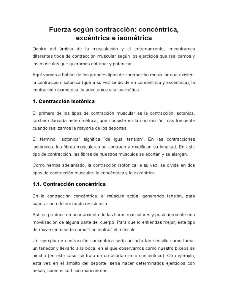 Fuerza Segun Contraccion Concentrica, Excentrica e Isometrica | PDF ...