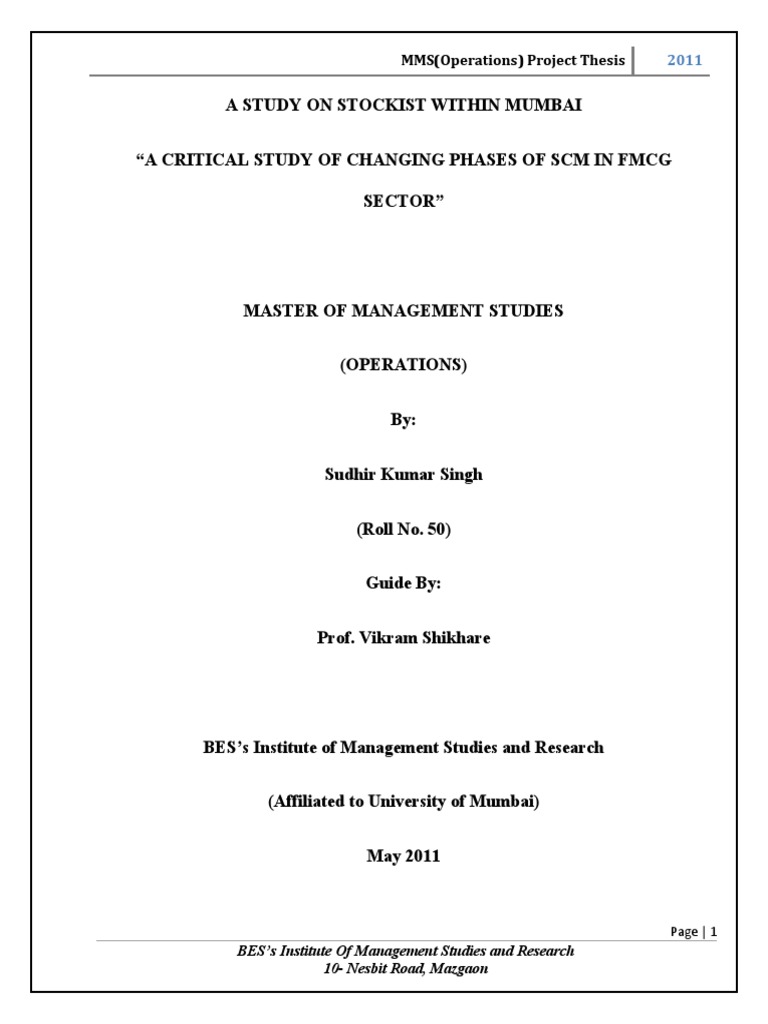 A Critical Study of Changing Phases of SCM in FMCG Sector | PDF ...