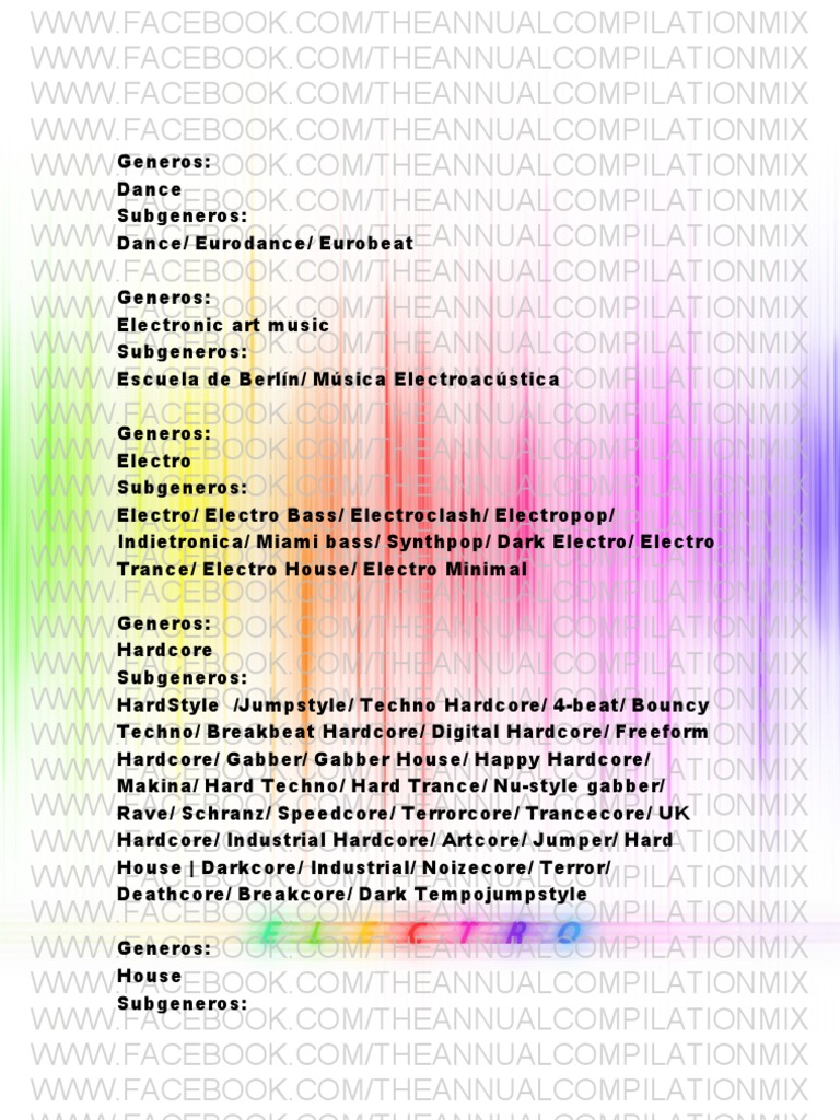Lista de Generos y SubGeneros Electro OFICIAL | PDF | Dance Music ...