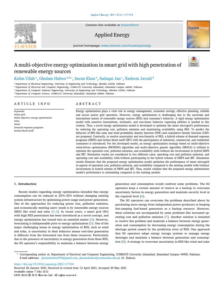 A Multi-Objective Energy Optimization in Smart Grid With High Penetration of Renewable Energy ...