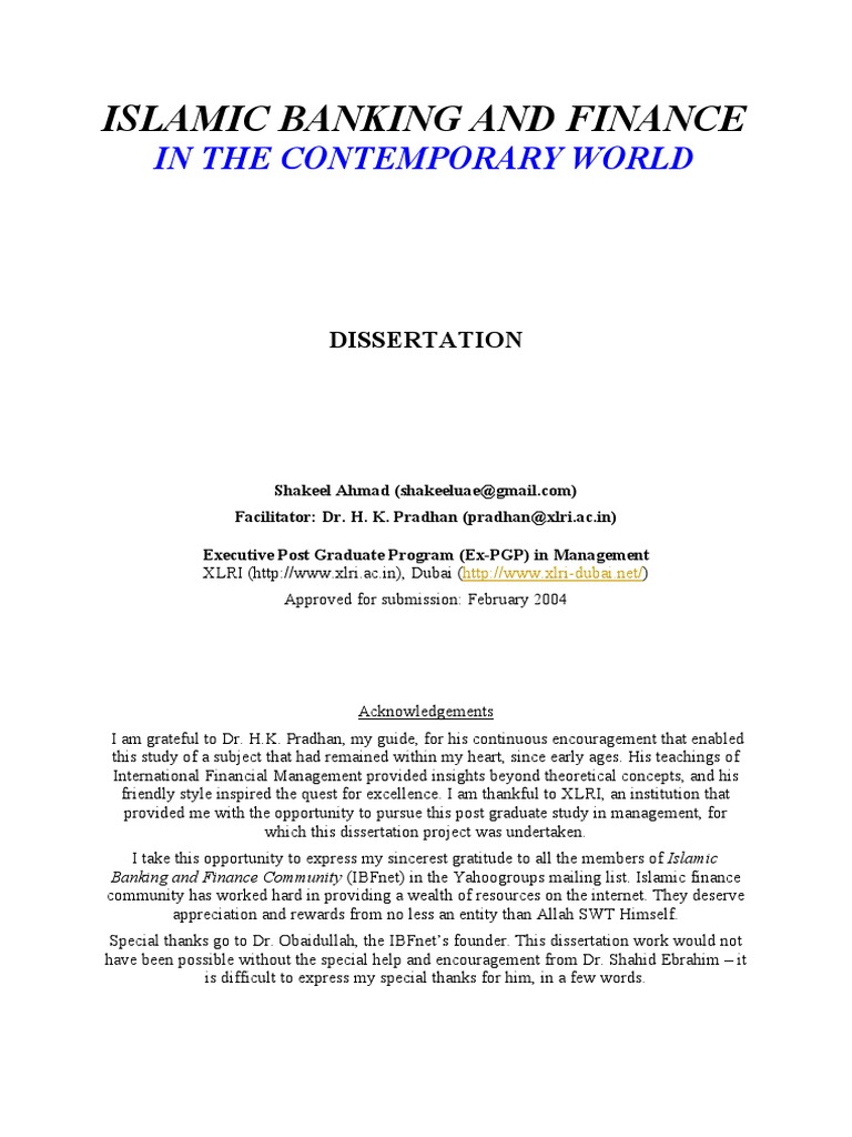 Dissertation Islamic Finance Shakeel Ahmad | PDF | Islamic Banking And Finance | Interest