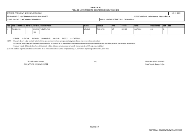 Anexo #04 Ficha de Levantamiento de Información Patrimonial | PDF