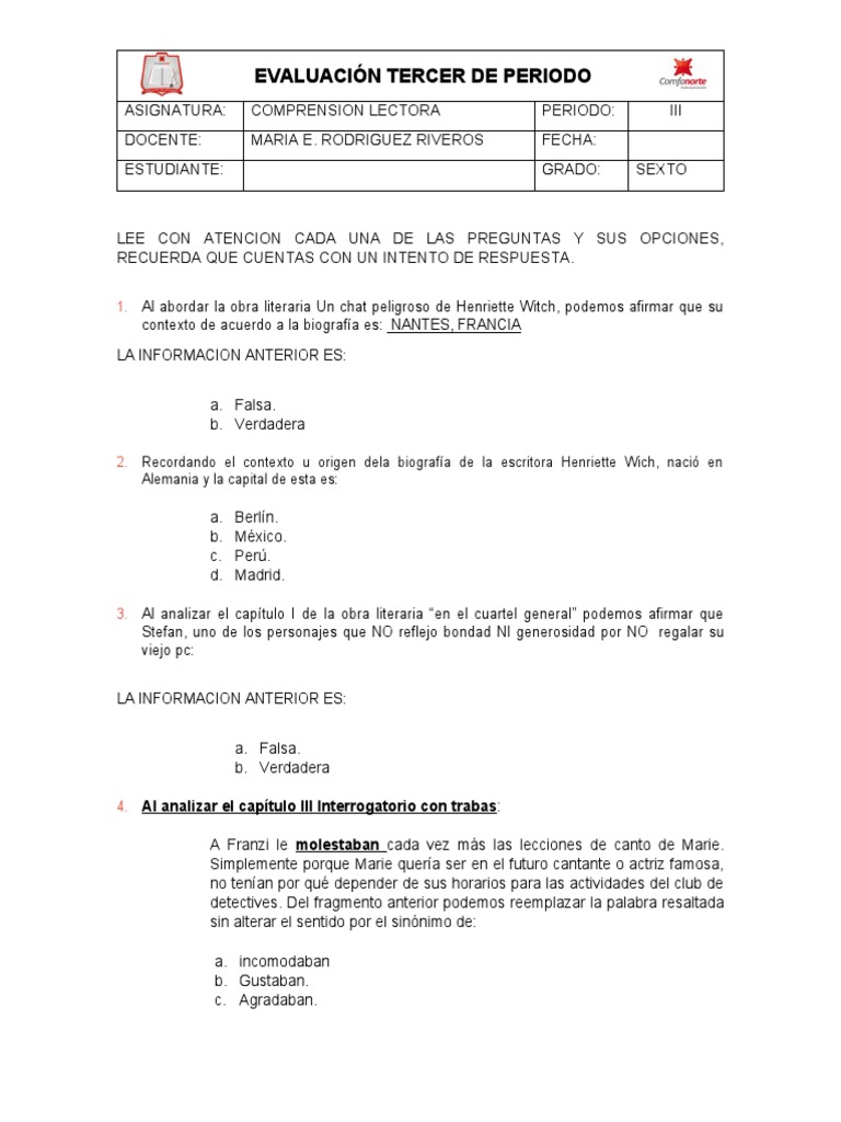 3p-Comprension Lectora SEXTO | PDF | Poesía | Ficción general