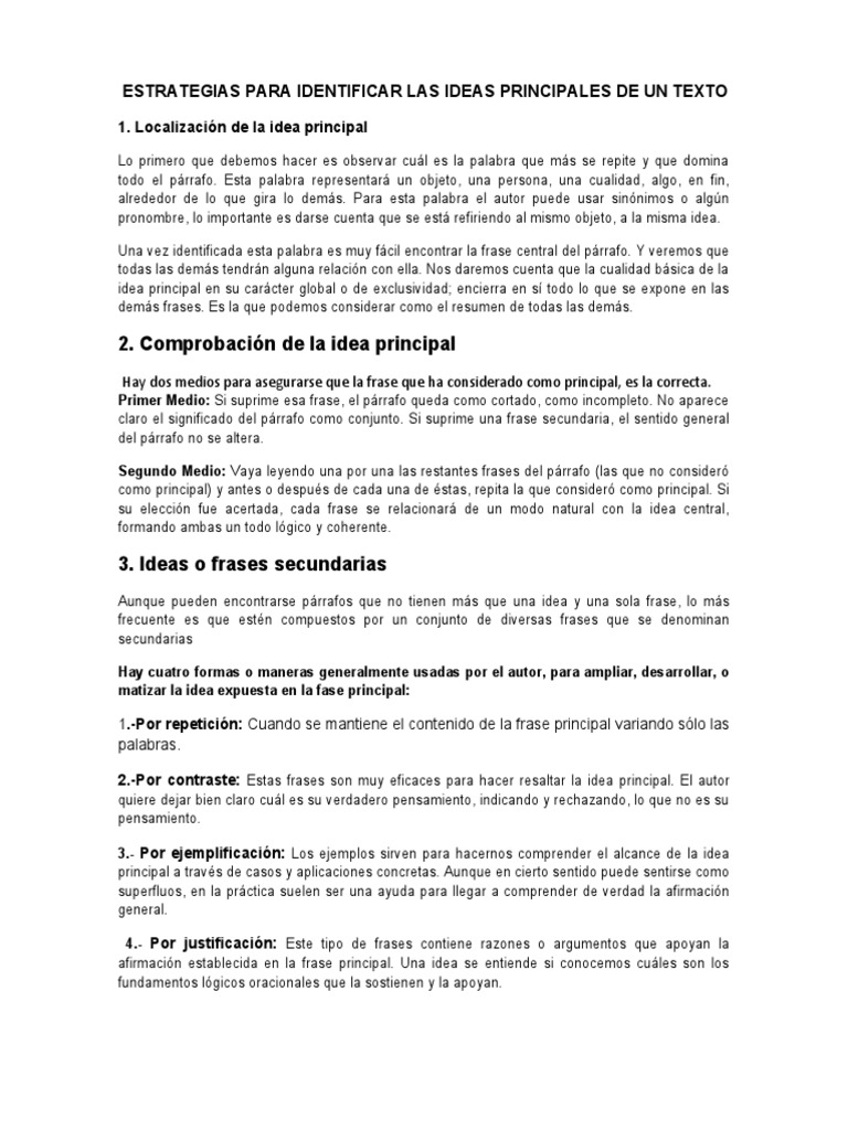 Cuáles Son Las Estrategias para Identificar Las Ideas Principales de Un ...