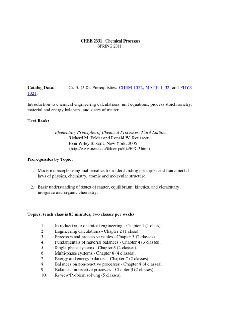 CHEE 2331: Chemical Processes Overview | PDF | Academic Dishonesty ...