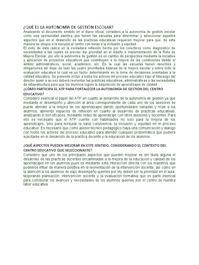 Autonomía de Gestión Escolar: Claves y Oportunidades | PDF | Inclusión ...